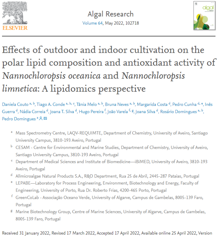 GreenCoLab Publications - ORIGINAL Article in Algal Research